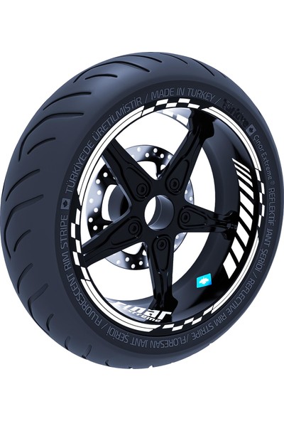 Çınar Extreme Floresan Beyaz Moto Gp Iç Dış Jant Şeridi Takım Sticker