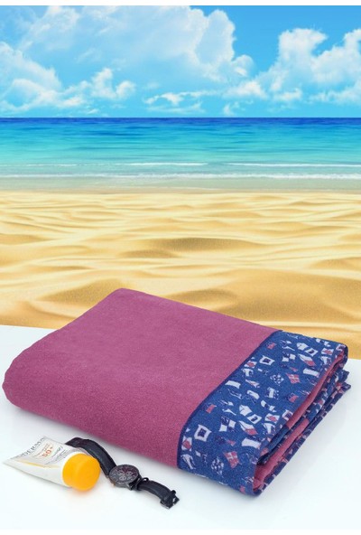 Woop Home 100 x 175 Gülkurusu Geometrik Desenli Plaj Havlusu