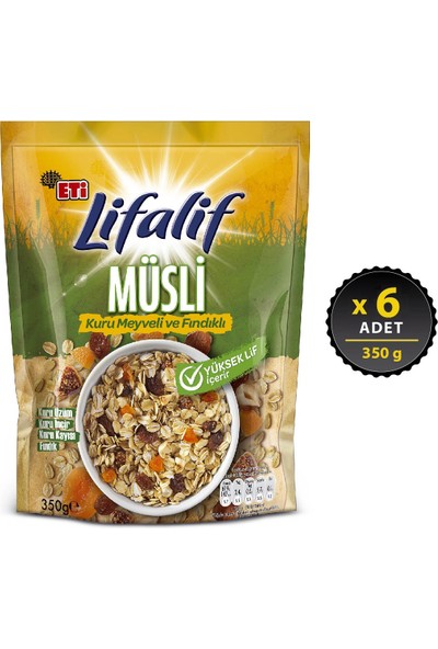 Eti Lifalif Kuru Meyveli Fındıklı Müsli 350 g x 6 Adet Eti Lifalif Kuru Meyveli Fındıklı Müsli 350 g x 6 Adet