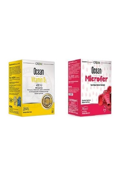 Orzax Ocean D3 Vitamini 400 Iu 20 ml + Ocean Microfer Damla 30 ml Orzax Ocean D3 Vitamini 400 Iu 20 ml + Ocean Microfer Damla 30 ml