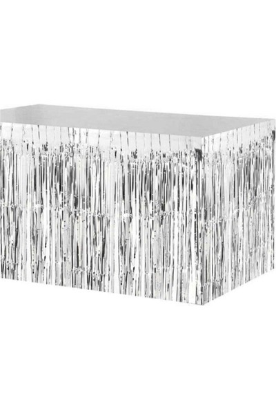 Happyland Metalik Folyo Gümüş Gri Püskül Masa Eteği Masa Püskülü