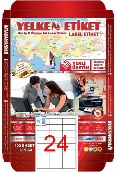 Yelken Laser Etiket YN5533 24'lü A4 Beyaz 64,6 x 33,8