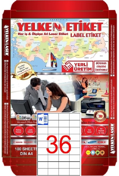 Yelken Laser Etiket YN5035 36'lı A4 Beyaz 52,5 x 33 Yelken Laser Etiket YN5035 36'lı A4 Beyaz 52,5 x 33