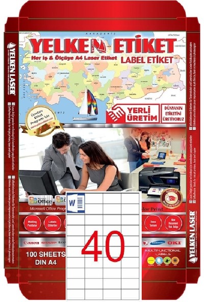 Yelken Laser Etiket YN5040 40'lı A4 Beyaz 52,5 x 29,7