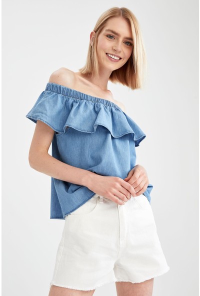 DeFacto Carmen Yaka Volanlı Jean Bluz U1035AZ21HS