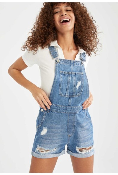 Defacto Askılı Yırtık Detaylı Jean Şort Tulum U3032AZ21SM Defacto Askılı Yırtık Detaylı Jean Şort Tulum U3032AZ21SM