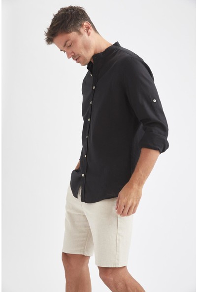 DeFacto Modern Fit Hakim Yaka Uzun Kollu Keten Gömlek