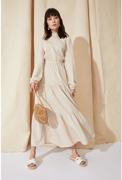 DeFacto Relax Fit Dik Yaka Uzun Kollu Maxi Elbise U6822AZ21SM