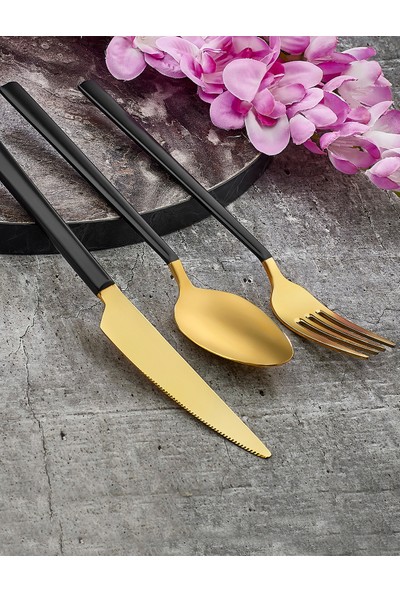 Avcı Black Mix Touch Mat 36 Parçaçatal Kaşık Bıçak Takımı 18/10 Paslanmaz Çelik