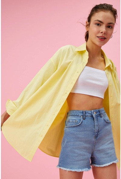 Koton Kadın Kot&kanvas Şort Orta Indigo 1YAK03000DD