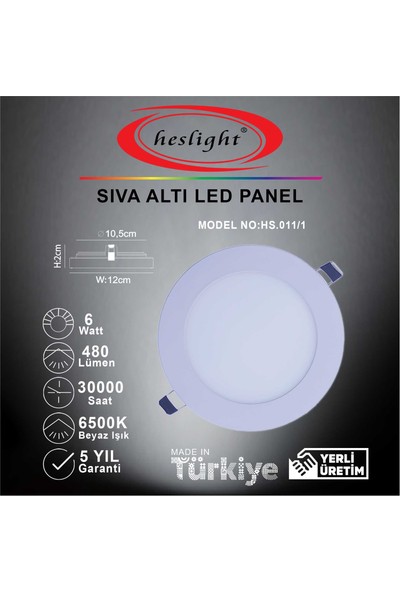 Heslight HS.011/1 6W Sıva Altı LED Panel 6500K Beyaz Işık Heslight HS.011/1 6W Sıva Altı LED Panel 6500K Beyaz Işık