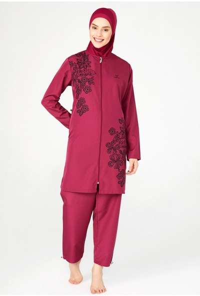 Tesmay Tam Kapalı Paraşüt Kumaş Yelekli Bayan Tesettür Mayo 433-21 Mürdüm