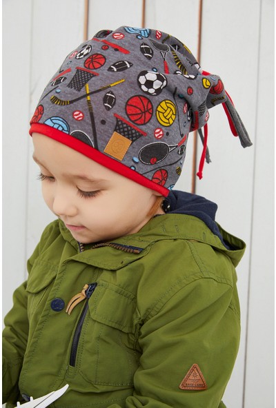 Babygiz Çocuk Füme Kırmızı Spor Desenli Şapka Bere Yumuşak Çift Katlı Pamuklu Penye Babygiz Çocuk Füme Kırmızı Spor Desenli Şapka Bere Yumuşak Çift Katlı Pamuklu Penye