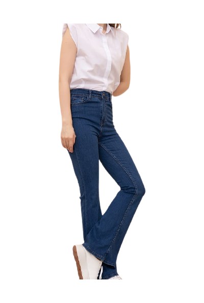 Eylül Butik Yüksek Bel, Likralı, Ispanyol Paça Büyük Beden Kot Pantolon