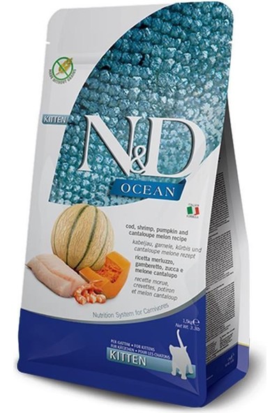 N&D Nd Ocean Kitten Balkabaklı Morina B. Karidesli Kavunlu Yavru Kedi Maması 1.5 kg