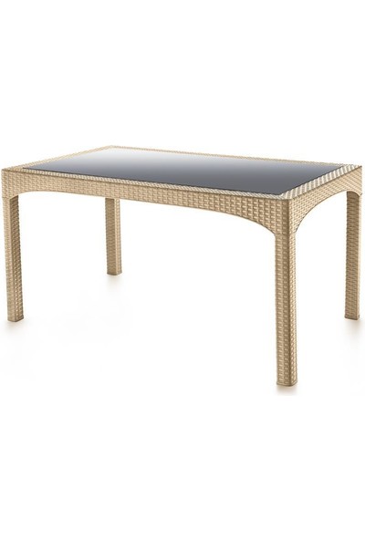 Omnipazar SY-2586 Bej Rattan Temperli Camlı Masa Dikdörtgen 83878