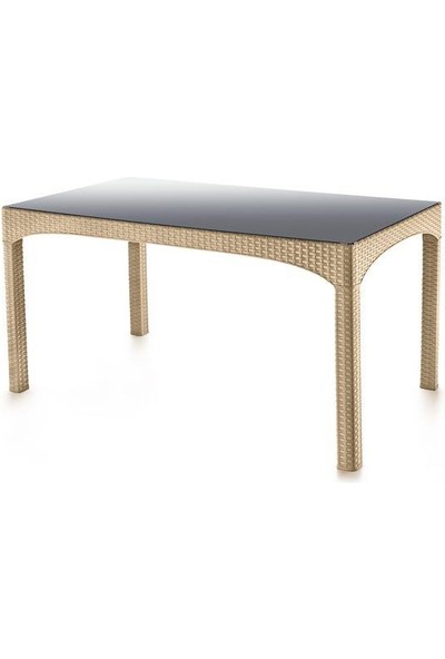 Omnipazar Bej Rattan Temperli Kapalı Camlı Masa Dikdörtgen 82153