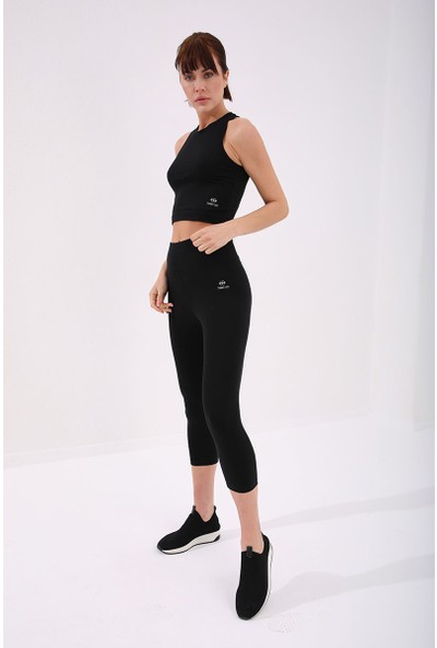 Tommy Life Siyah Kadın Yüksek Bel Slim Fit Dar Paça Kapri TAYT-93097