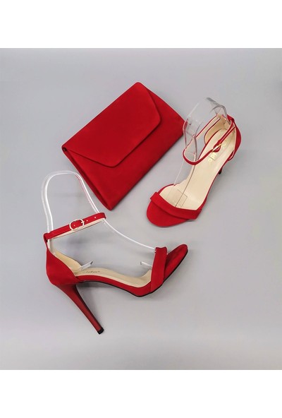 Cassido Shoes Tek Bantlı Ince Topuklu Kırmızı Süet Yazlık Kadın Topuklu Ayakkabı ve Çanta Cassido Shoes Tek Bantlı Ince Topuklu Kırmızı Süet Yazlık Kadın Topuklu Ayakkabı ve Çanta