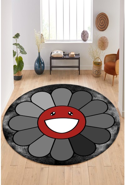 Rısse Dijital Baskılı Kaymaz Taban Yıkanabilir Gri Siyah Renkli Gülümseyen Papatya Desenli Halı Rısse Dijital Baskılı Kaymaz Taban Yıkanabilir Gri Siyah Renkli Gülümseyen Papatya Desenli Halı