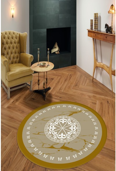 Rısse Dijital Baskılı Kaymaz Taban Yıkanabilir Kelebek Desenli Taba Yuvarlak Salon Halısı