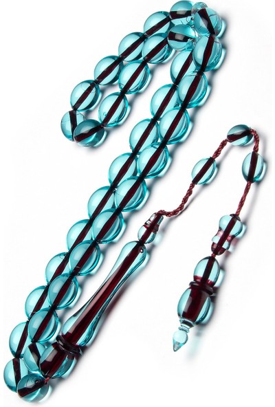 Alanç Sistem Püsküllü 8X11MM Arpa Kesim Su Mavisi Akrilik Toz Kehribar Tesbih