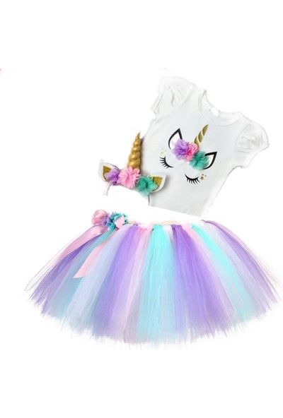 Bba New Trend 3lü Unicorn Tütü Etek, Unicorn Taç ,baskılı Tişort