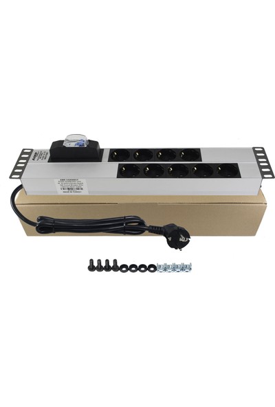 Amp Connect 16A 9'lu Sigortalı Alüminyum Rack Kabin Prizi Pdu Amp Connect 16A 9'lu Sigortalı Alüminyum Rack Kabin Prizi Pdu