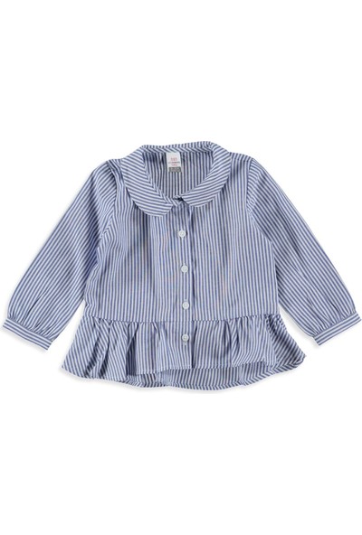 Kübra tekstil Kız Çocuk Mavi Çizgi Detaylı Gömlek