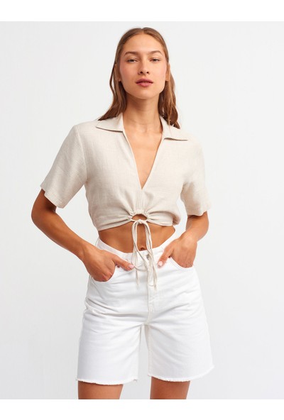 Dilvin 4405 Lazerli Beyaz Bermuda-Beyaz