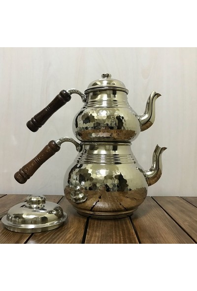 Efemir Bakır Dövme Bakır Çaydanlık Orta Boy - Gümüş