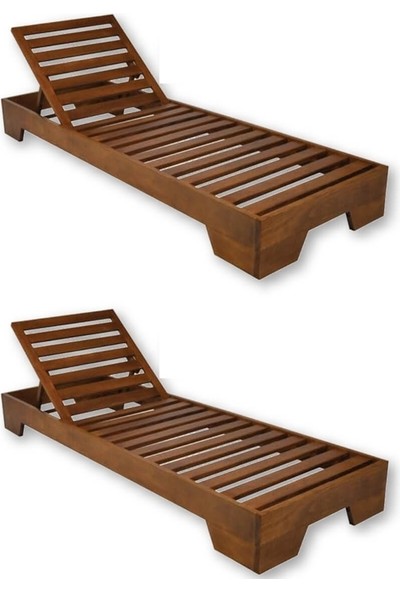 Om Design Standart Ahşap Havuz Plaj Şezlong 2'li