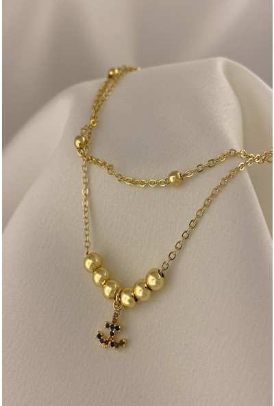 Mooni Accessories Çapa Model Zirkon Taşlı Top Altın Kaplama Halhal Mooni Accessories Çapa Model Zirkon Taşlı Top Altın Kaplama Halhal