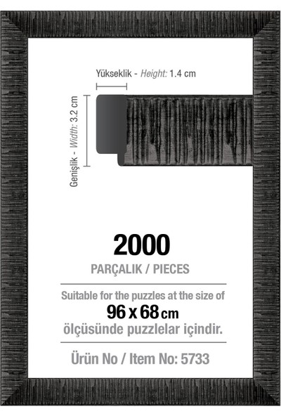 Art Puzzle 2000' Lik Siyah 96 x 68 cm (30 mm ) Puzzle Çerçevesi
