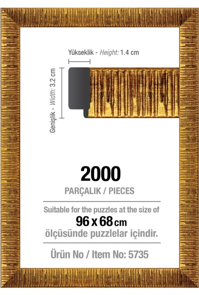 Art Puzzle 2000' Lik Altın 96 x 68 cm (30 mm ) Puzzle Çerçevesi