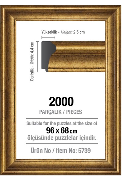 Art Puzzle 2000' Lik Altın 96 x 68 cm (43 mm ) Puzzle Çerçevesi
