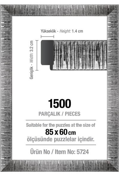 Art Puzzle 1500' Lük Gümüş 85 x 60 cm (30 mm ) Puzzle Çerçevesi