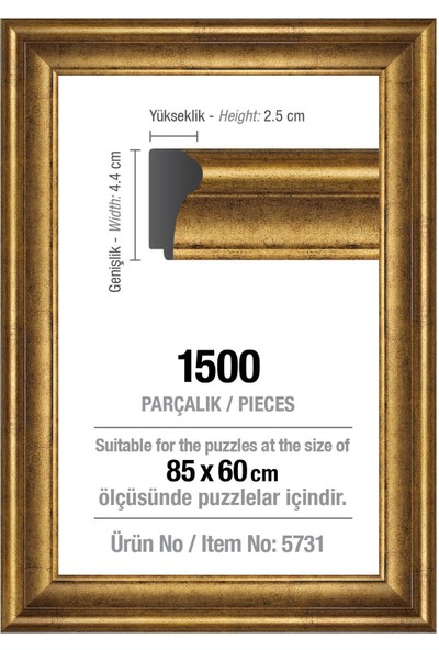 Art Puzzle 1500' Lük Altın 85 x 60 cm (43 mm ) Puzzle Çerçevesi Art Puzzle 1500' Lük Altın 85 x 60 cm (43 mm ) Puzzle Çerçevesi