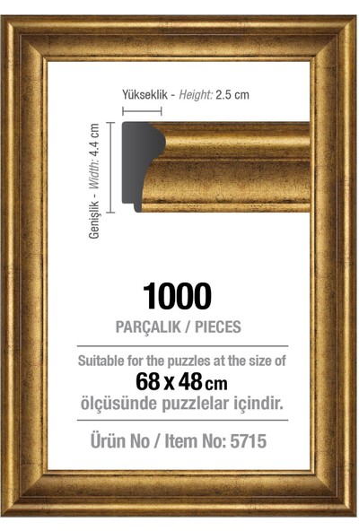 Art Puzzle 1000' Lik Altın 68 x 48 cm (43 Mm) Puzzle Çerçevesi
