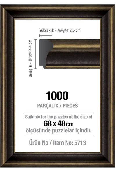 Art Puzzle 1000' Lik Siyah 68 x 48 cm (43 Mm) Puzzle Çerçevesi
