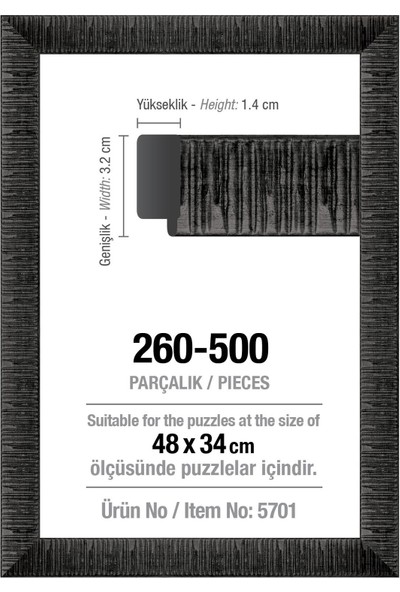 Art Puzzle 500' Lük Siyah 48 x 34 cm (30 mm ) Puzzle Çerçevesi
