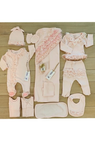 Sitilin Kız Bebek Pembe Dantelli Lüks 10 Lu Hastane Çıkışı Seti