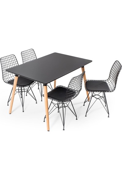Hamdeko Eames Dikdörgen Masa Takımı Tel Sandalyeli