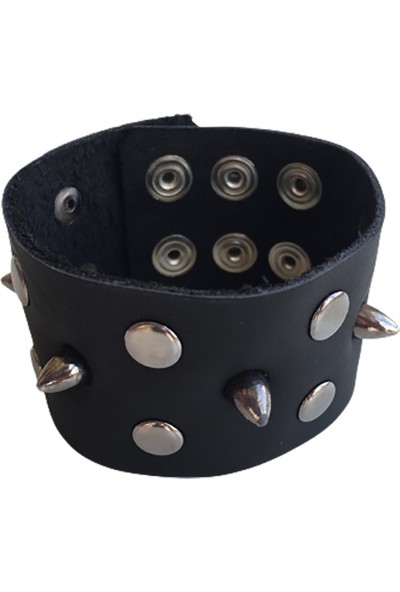 Metal Giyim Spike Zımba Detaylı Hakiki Deri Bileklik