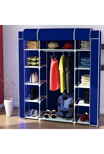 Pormet Çift Yandan Raflı Bez Dolap Mavi Pormet Çift Yandan Raflı Bez Dolap Mavi