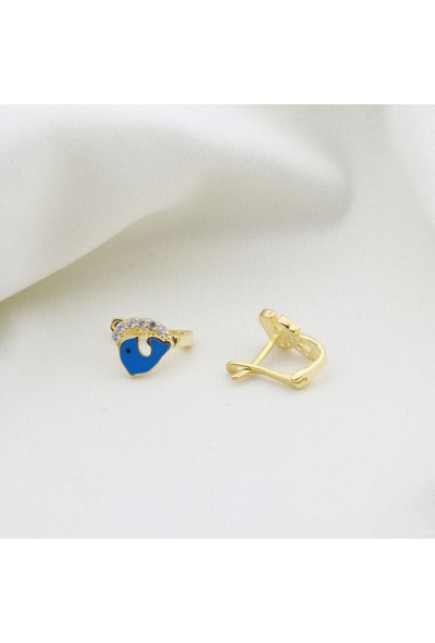 Necati Gün Gümüş Yunus Balığı Zirkon Taşlı Gold Kaplama Çocuk Küpesi Necati Gün Gümüş Yunus Balığı Zirkon Taşlı Gold Kaplama Çocuk Küpesi