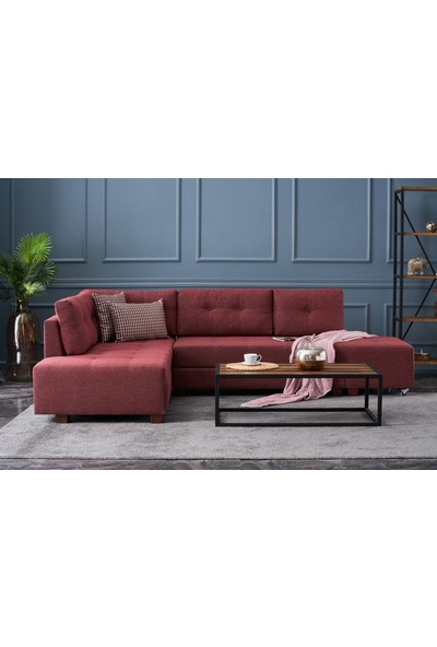 Evdebiz Manama Stil Yataklı Köşe Koltuk Bordo Sol