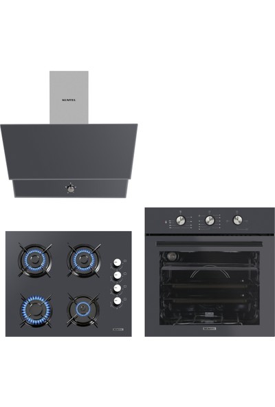 Kumtel Dizayn Antrasit Ankastre Set (DA6-830 Davlumbaz - KO-40TAHDF Ocak - B66-S2 Fırın) Kumtel Dizayn Antrasit Ankastre Set (DA6-830 Davlumbaz - KO-40TAHDF Ocak - B66-S2 Fırın)