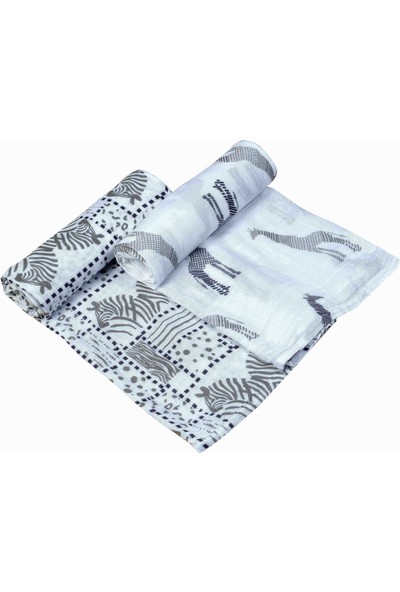 Posh Baby Müslin Bez 100X120CM 2'li Zebra/zürafa Posh Baby Müslin Bez 100X120CM 2'li Zebra/zürafa