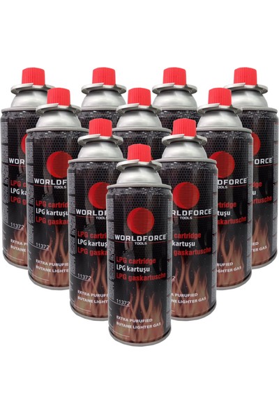 Worldforce 10 Adet 400ML Lpg Kartuş Pürmüz Başlıklarına Uyumlu Portatif Kamp Cihazlarına ve Torclara Uygun Worldforce 10 Adet 400ML Lpg Kartuş Pürmüz Başlıklarına Uyumlu Portatif Kamp Cihazlarına ve Torclara Uygun